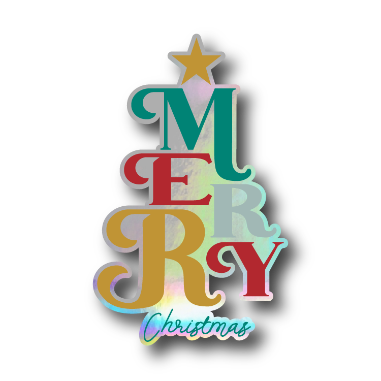 Holographic Merry Christmas Tree Sticker – GOEX Apparel